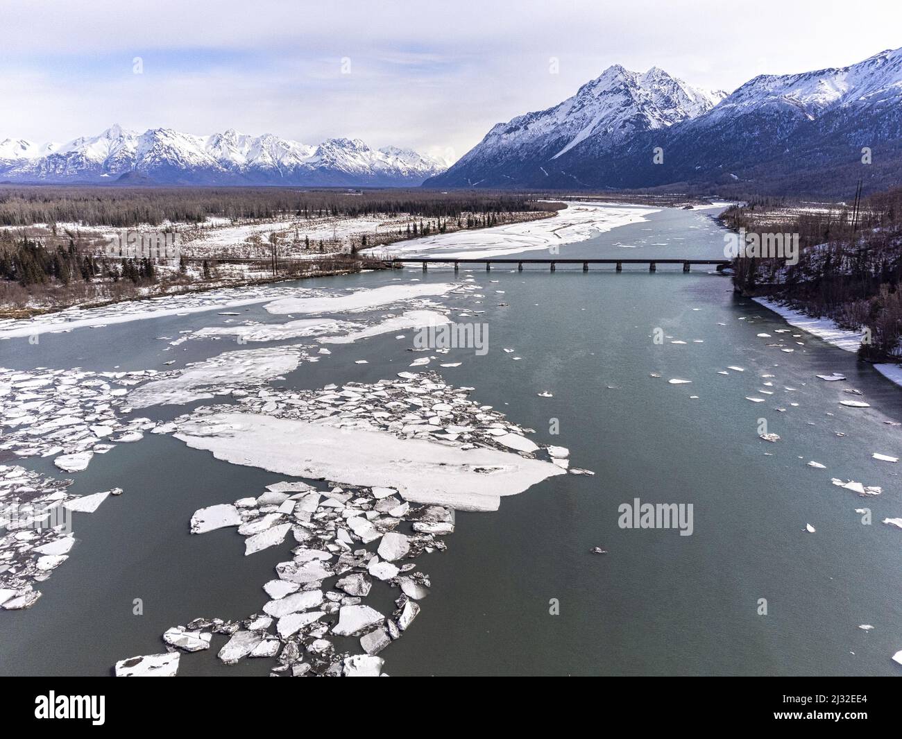Aerial of Spring Breakup on the Knick River, between Anchorage and ...