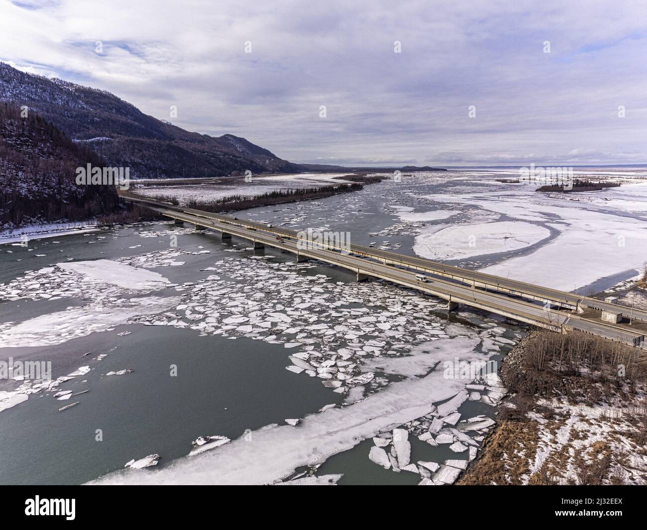 Aerial of Spring Breakup on the Knick River, between Anchorage and ...