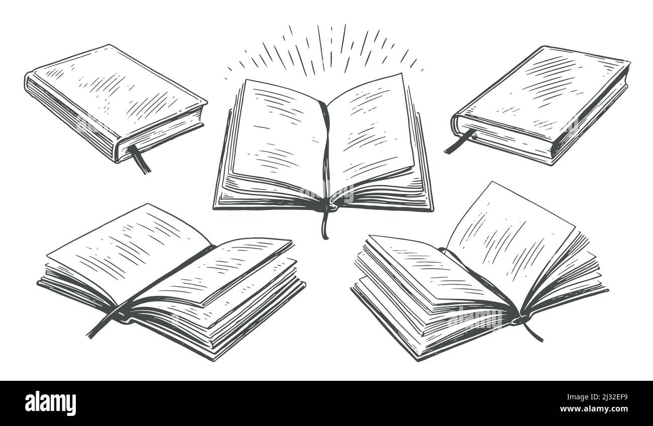 Books set sketch. Education, school concept. Vintage vector ...