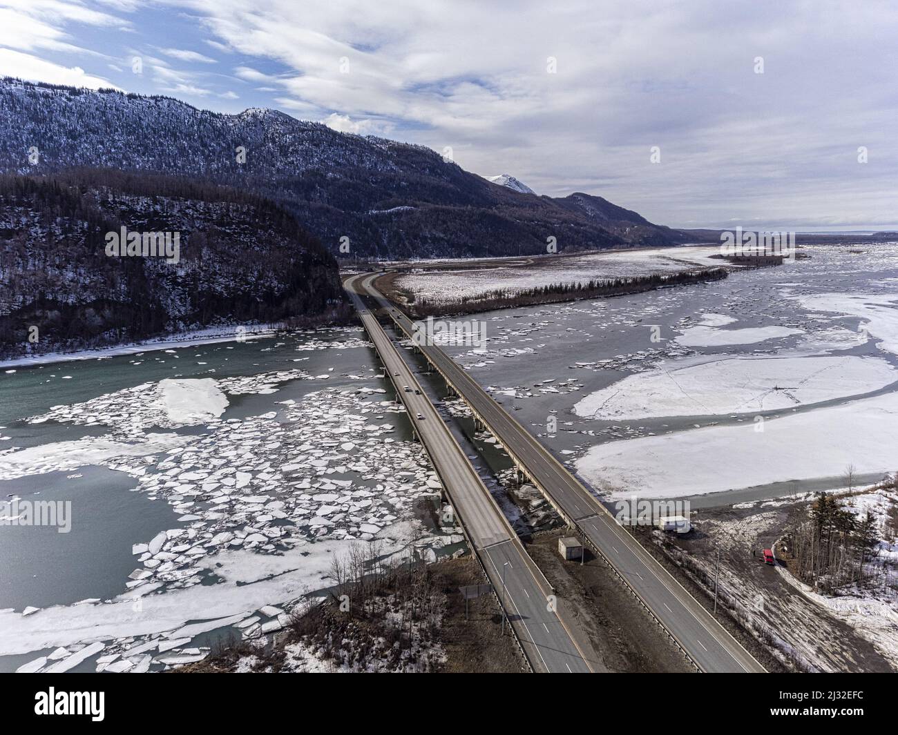 Aerial of Spring Breakup on the Knick River, between Anchorage and ...