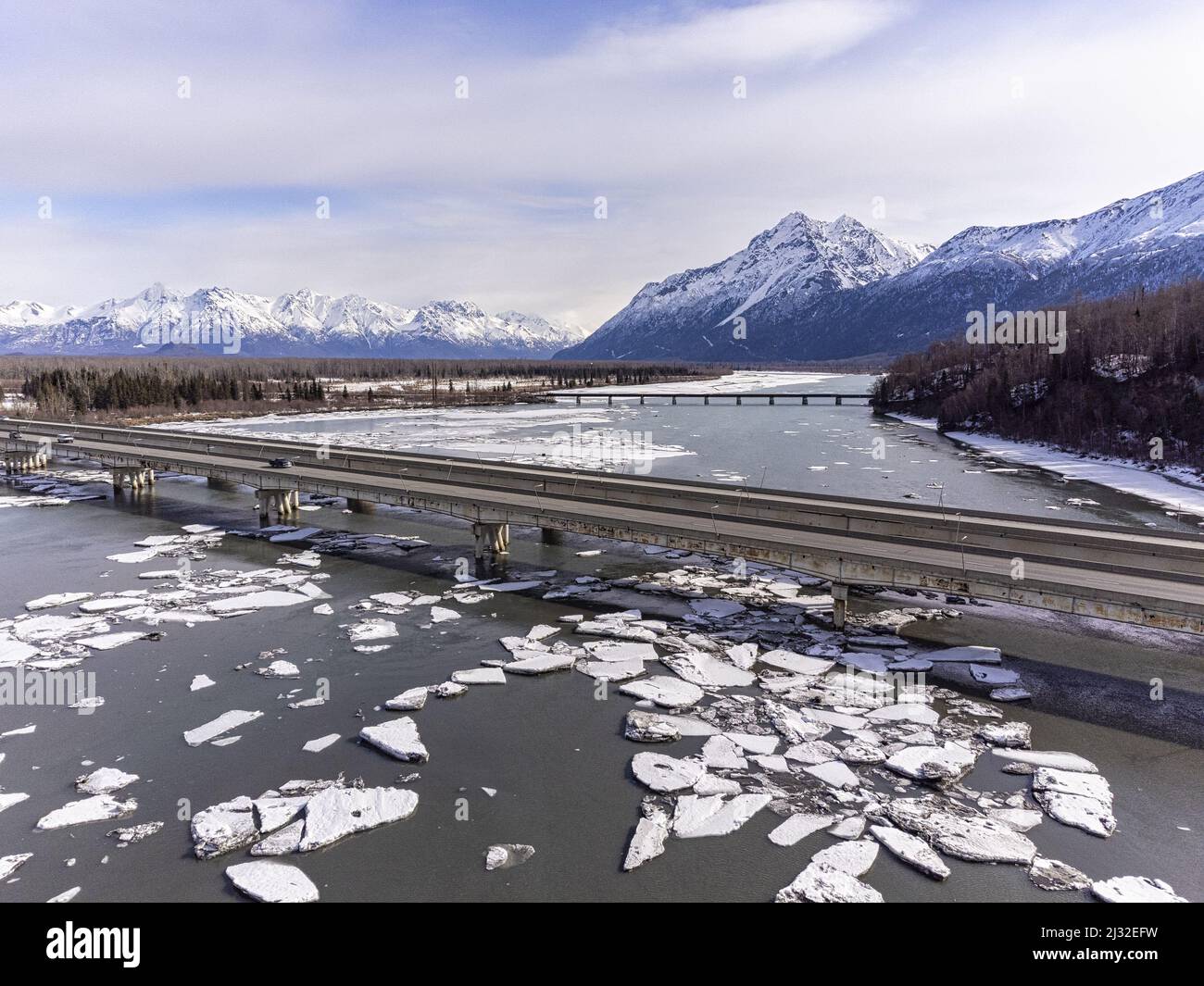 Aerial of Spring Breakup on the Knick River, between Anchorage and ...