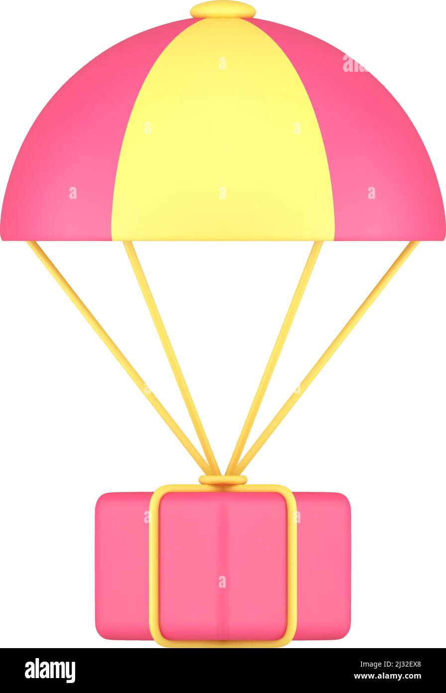 Flying freight postal transportation pink hot air balloon carry box 3d ...