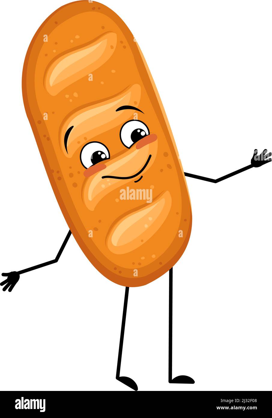 Cute loaf of bread character with joyful emotions, happy face, smile ...