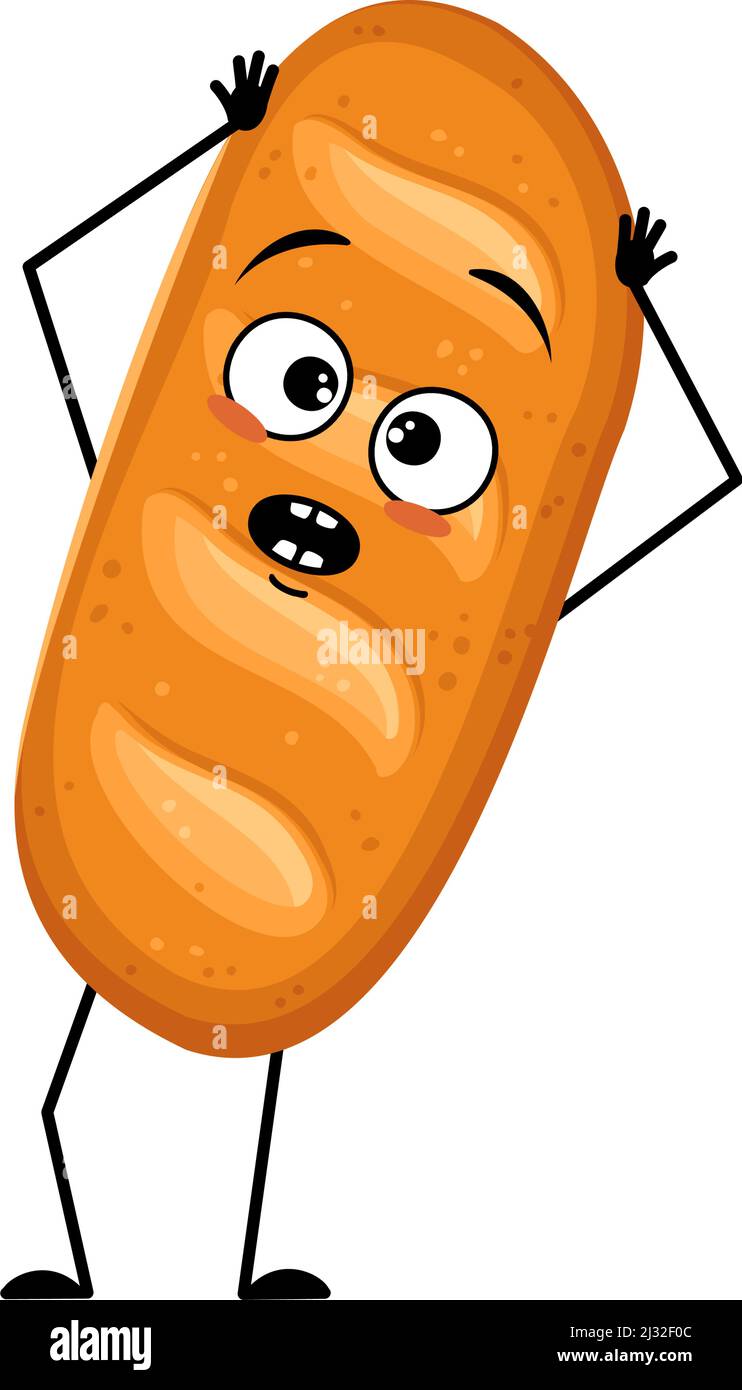 Cute loaf of bread character with panic emotions, surprised face ...