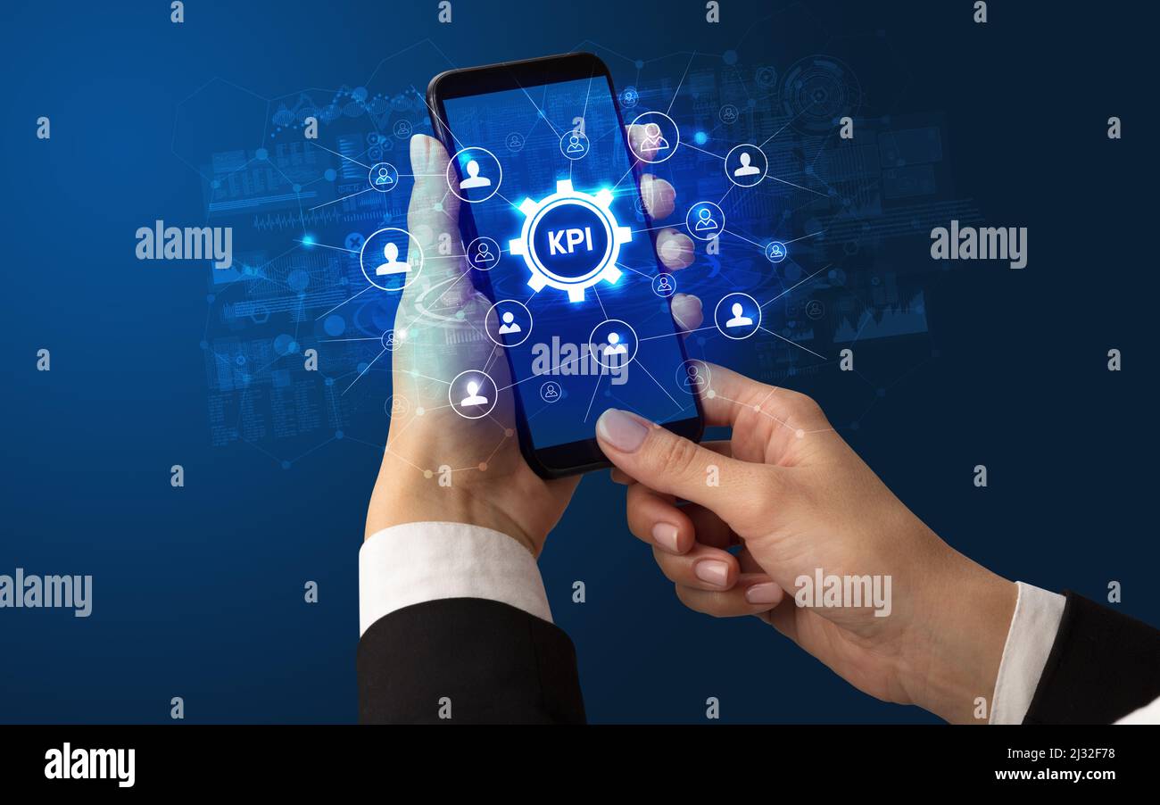 Hand using smartphone with technology concept Stock Photo - Alamy