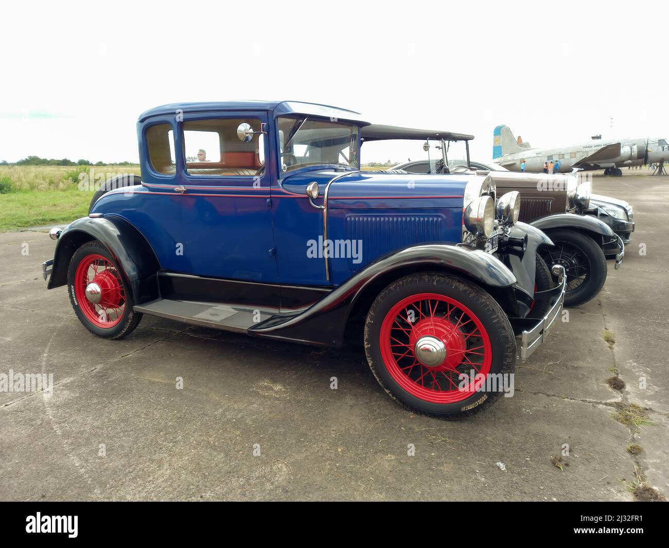 Old blue Ford Model A coupe hardtop with rumble seat circa 1930 parked ...