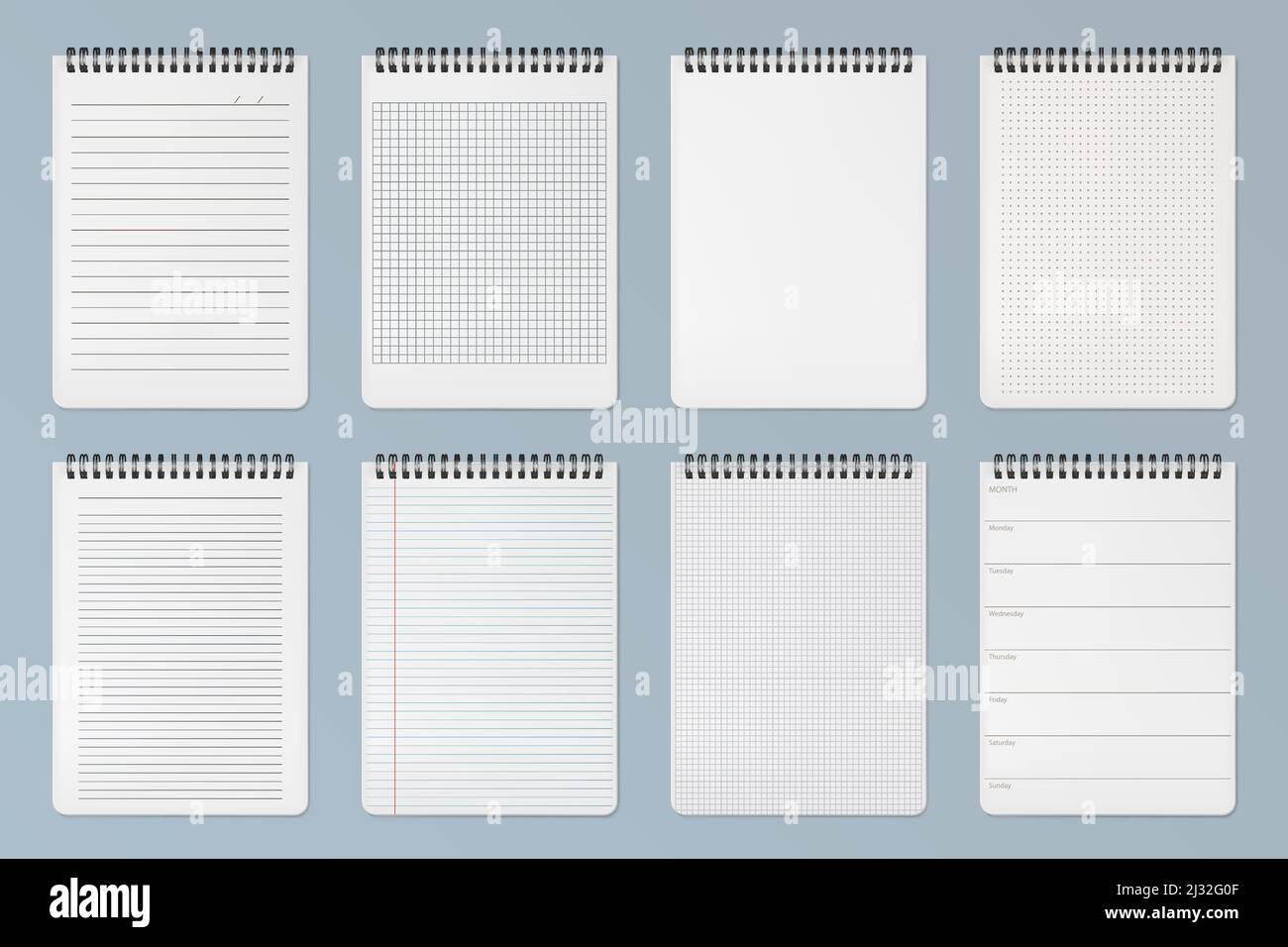 Notebooks sheets set. Lined, checkered and dots pages for memo pads and ...
