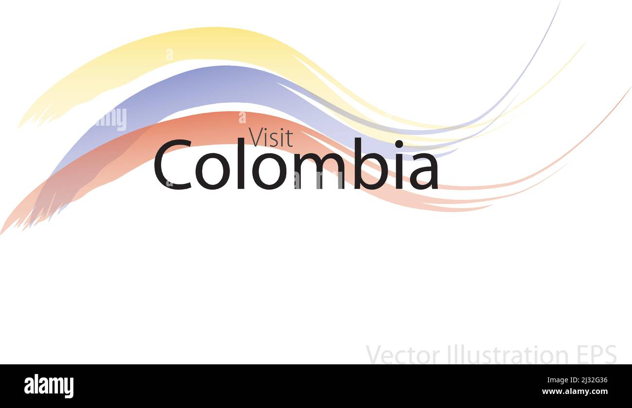 the slogan visit Colombia with curved waves in watercolor style which ...