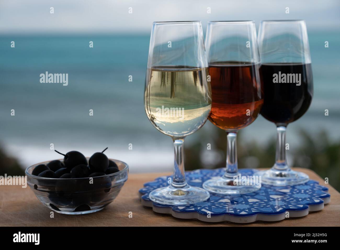 Tasting of Spanish sweet and dry fortified Vino de Jerez sherry wine ...