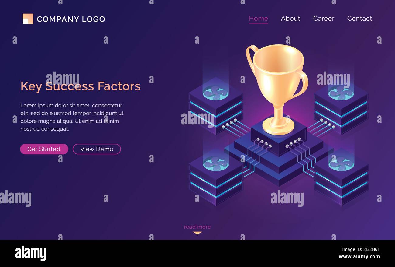 Key success factors, isometric business concept vector. Gold trophy cup ...