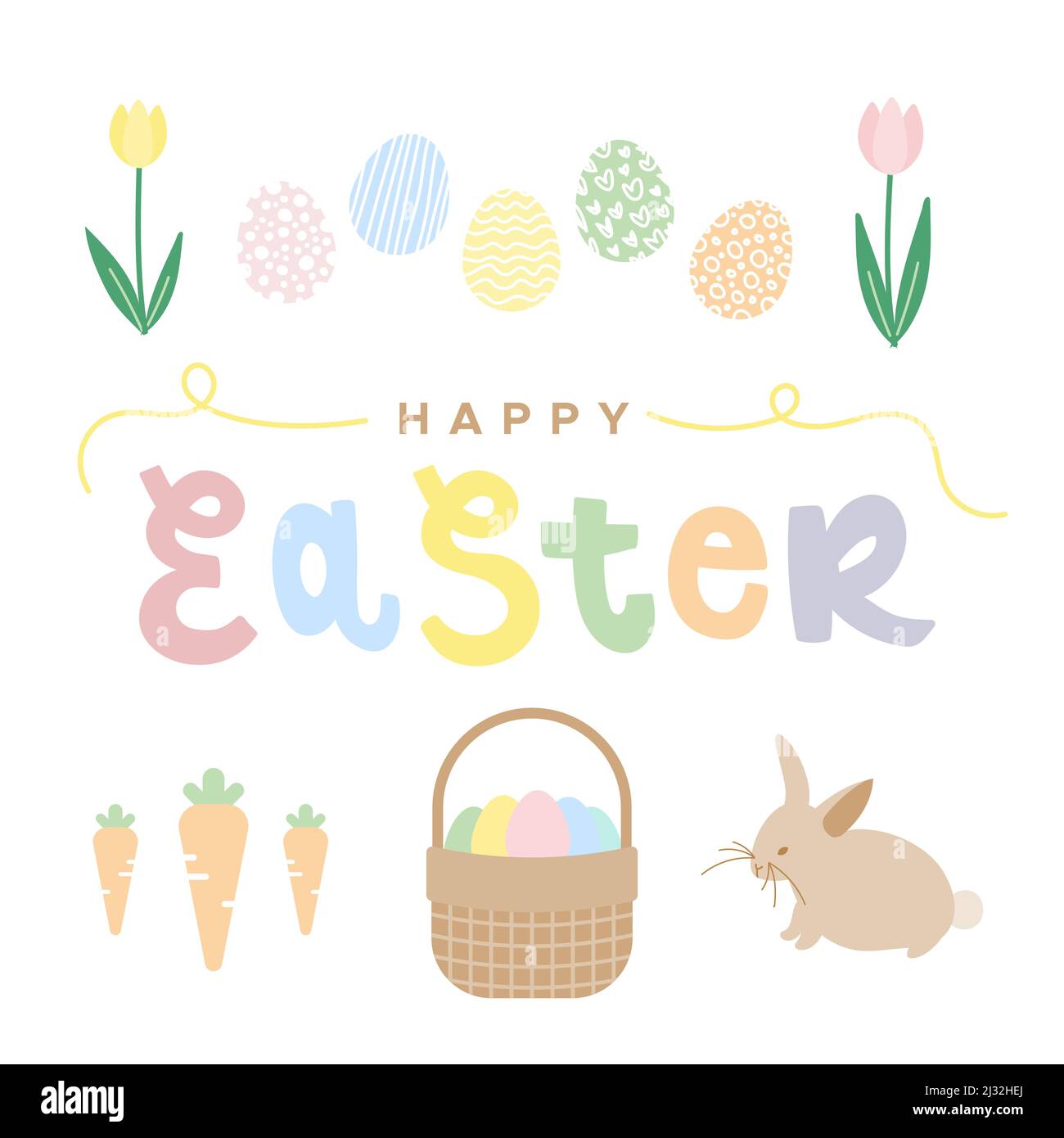 Happy Easter element set. Pastel colors. For greeting card, poster ...