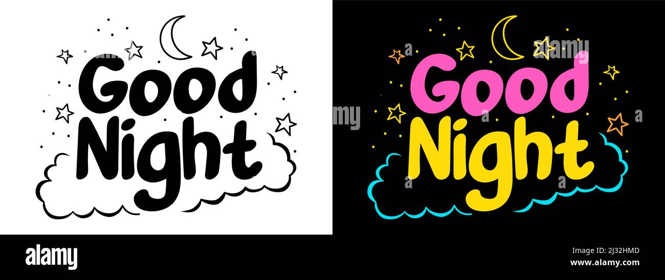 Good Night typography text vector illustration doodle decoration Stock ...
