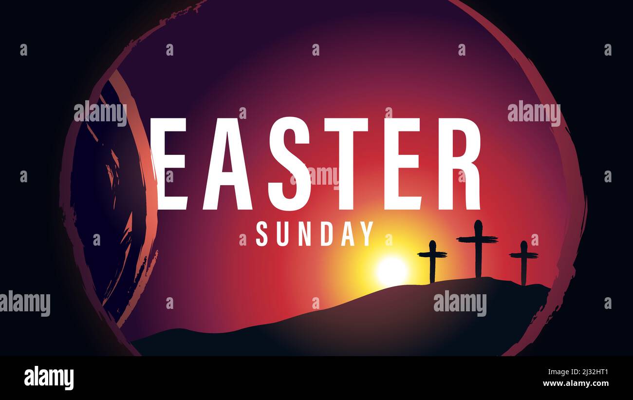 Easter Sunday morning tomb and Calvary with three cross. Holy week ...