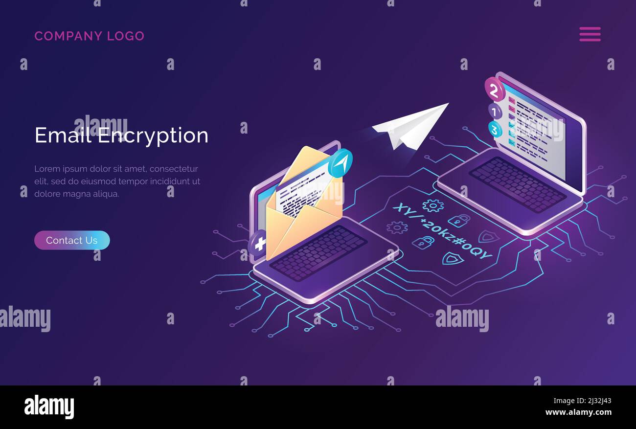 Email encryption, data security isometric concept vector. Open laptop ...