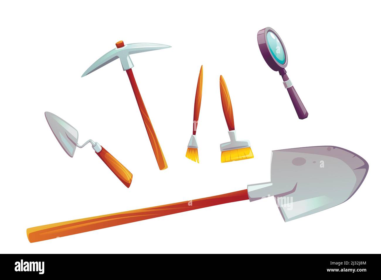 Excavation tools set of cartoon vector illustrations. Collection of ...
