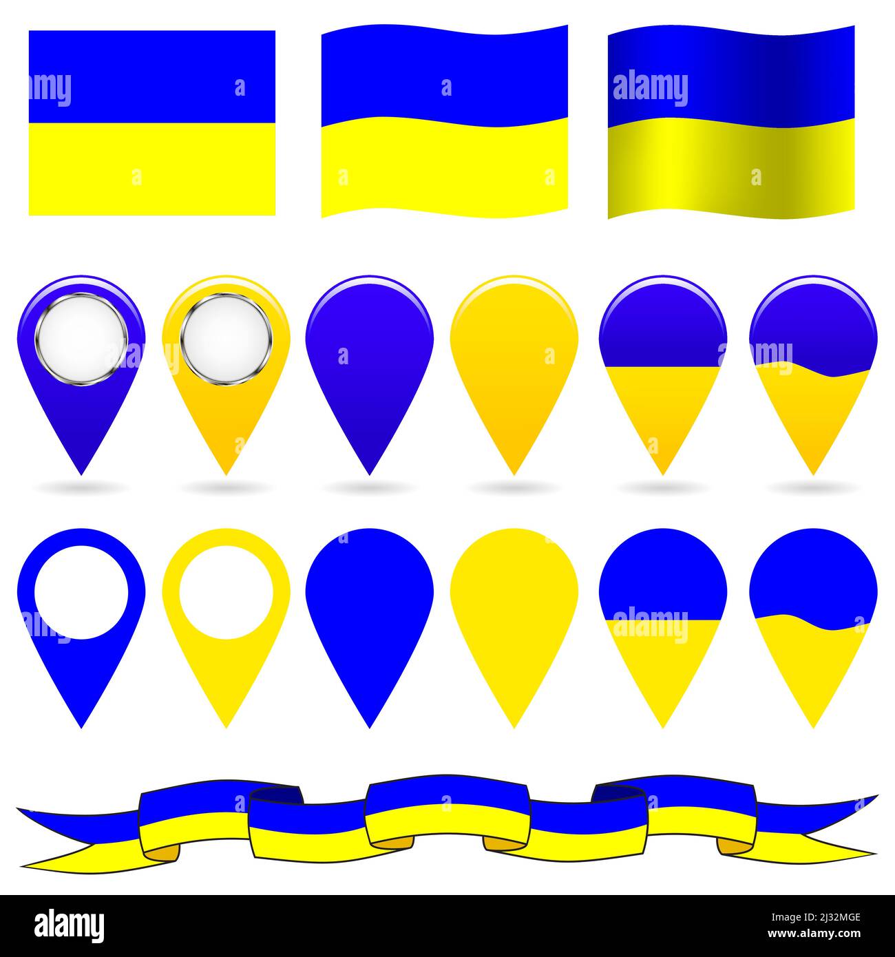 Ukraine. Set of Ukrainian flags and pointers in national colors ...