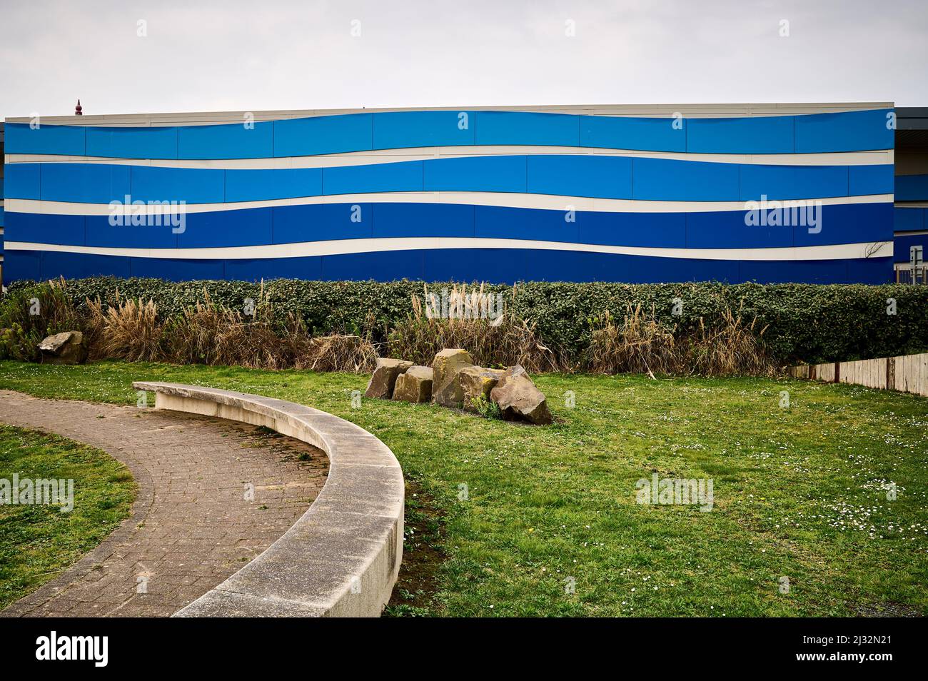 Abstract blue wave pattern on wall of Blackpool tram depot Stock Photo ...