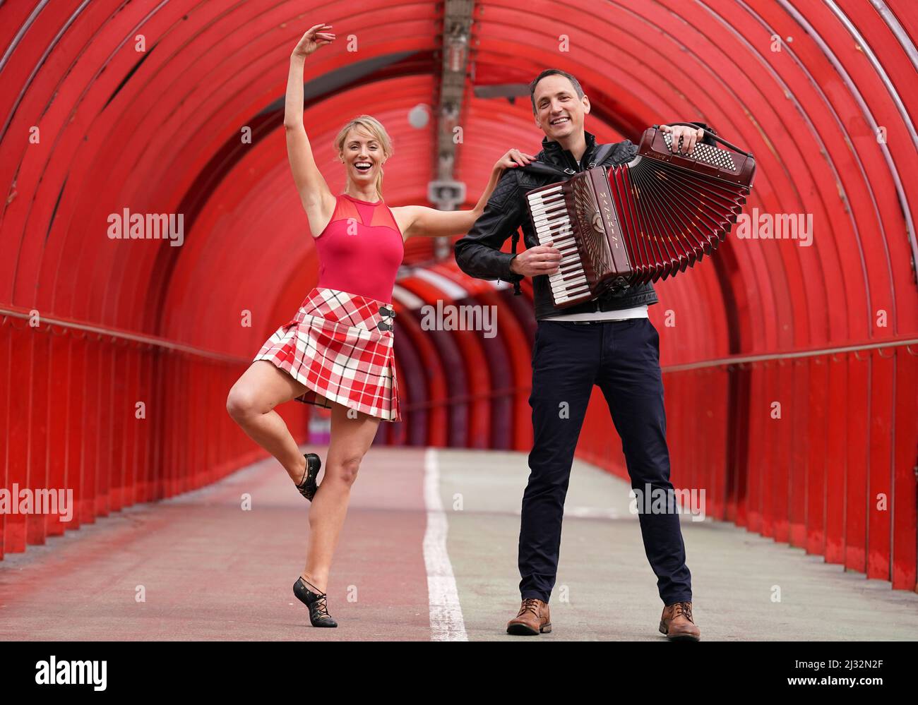 Accordion player and broadcaster Gary Innes performing with dancer ...