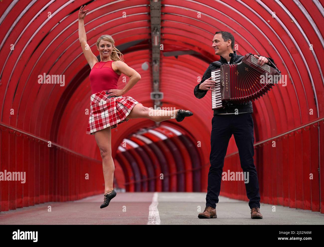Accordion player and broadcaster Gary Innes performing with dancer ...