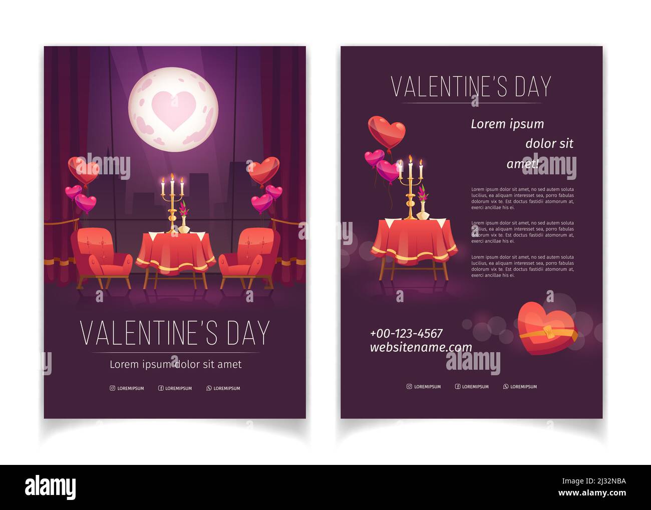 Valentines day flyer, invitation card for romantic dinner for couple ...