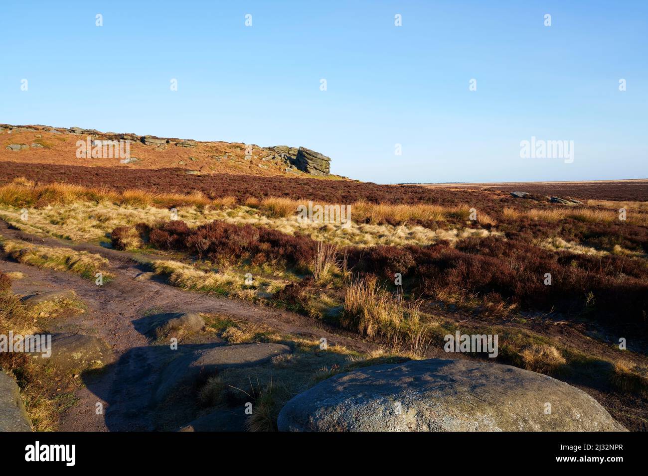 A bright morning in the Derbyshire Peak District looking towards the ...