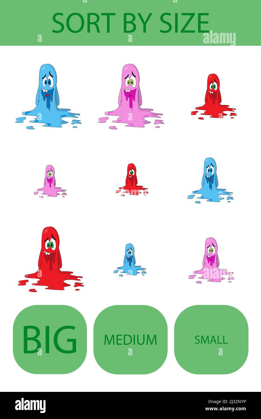Match the toys monsters by size large, medium and small. Children's ...