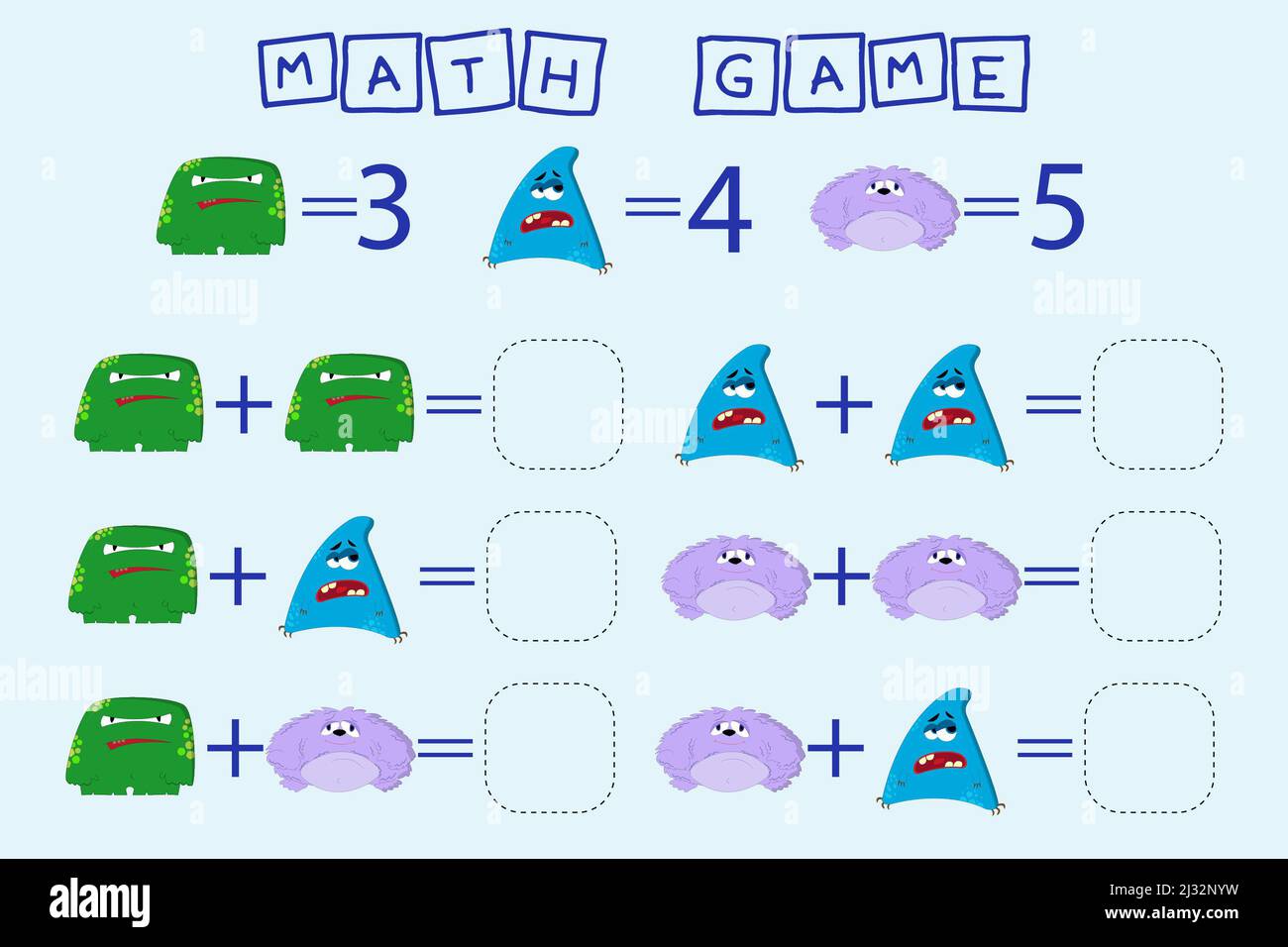 counting game with monsters. Preschool worksheet, kids activity sheet ...