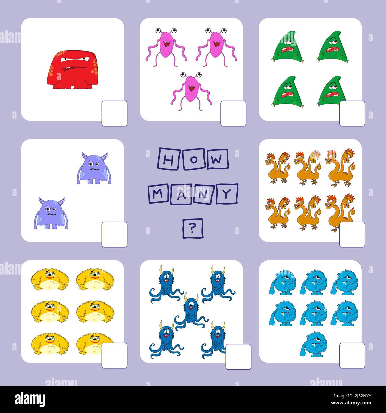 How many counting game with funny monsters . Preschool worksheet, kids ...