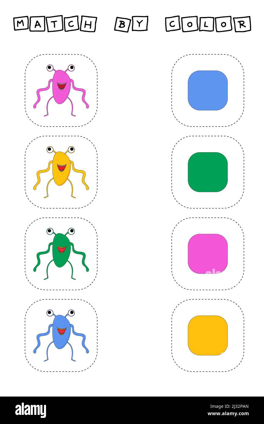 Developing activity for children - match the monsters by color. Logic ...
