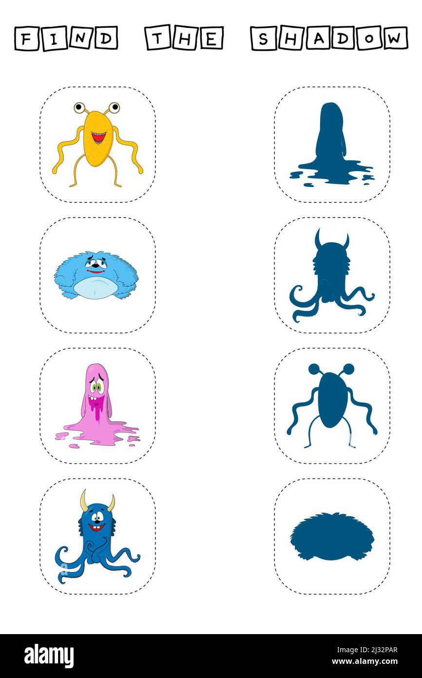 Find a pair or shadow game with funny monsters. Worksheet for preschool ...