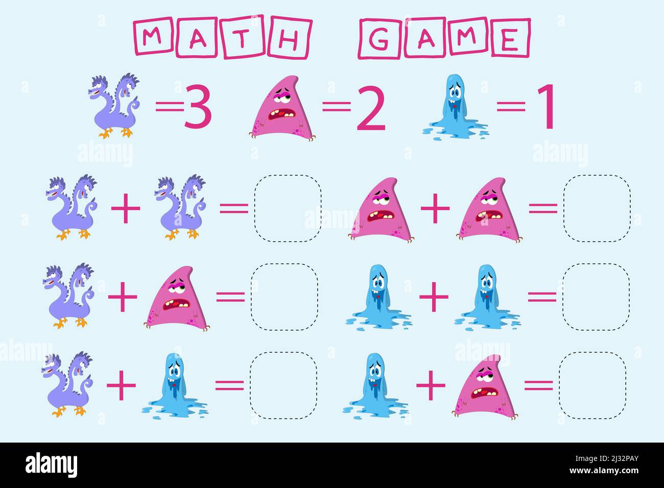 counting game with monsters. Preschool worksheet, kids activity sheet ...
