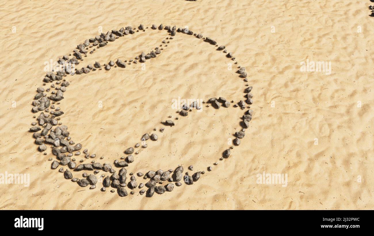 Concept conceptual stones on beach sand handmade symbol shape, golden ...