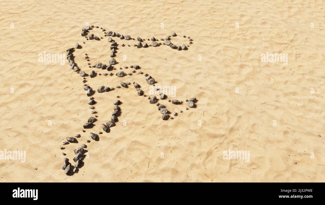 Concept conceptual stones on beach sand handmade symbol shape, golden ...