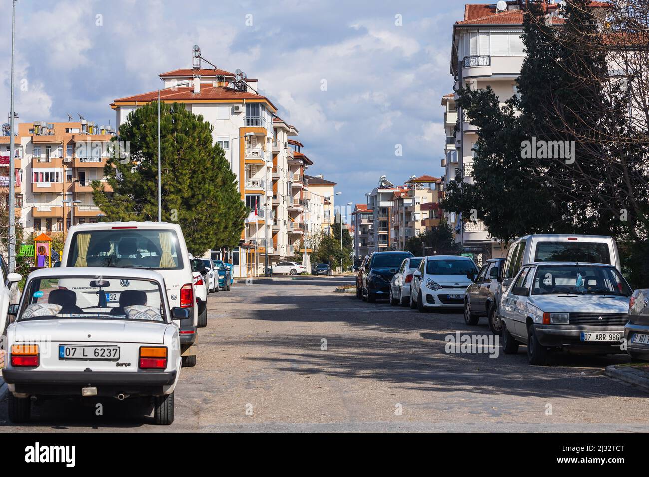 Side; Turkey – March 02 2022: Colorful Turkish streets with low houses ...