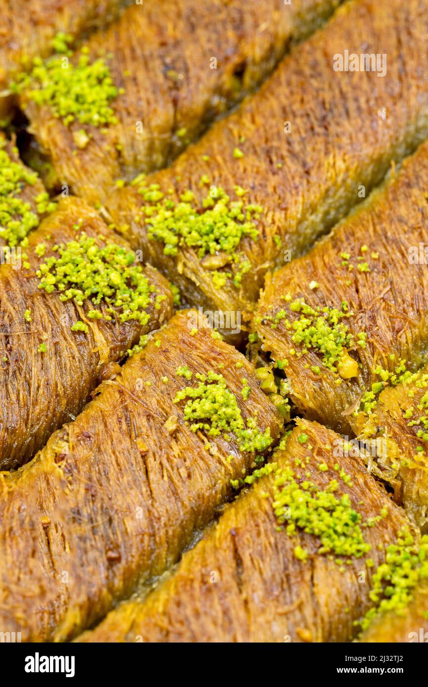 Pistachio kadayif dessert. Traditional Turkish cuisine delicacies ...