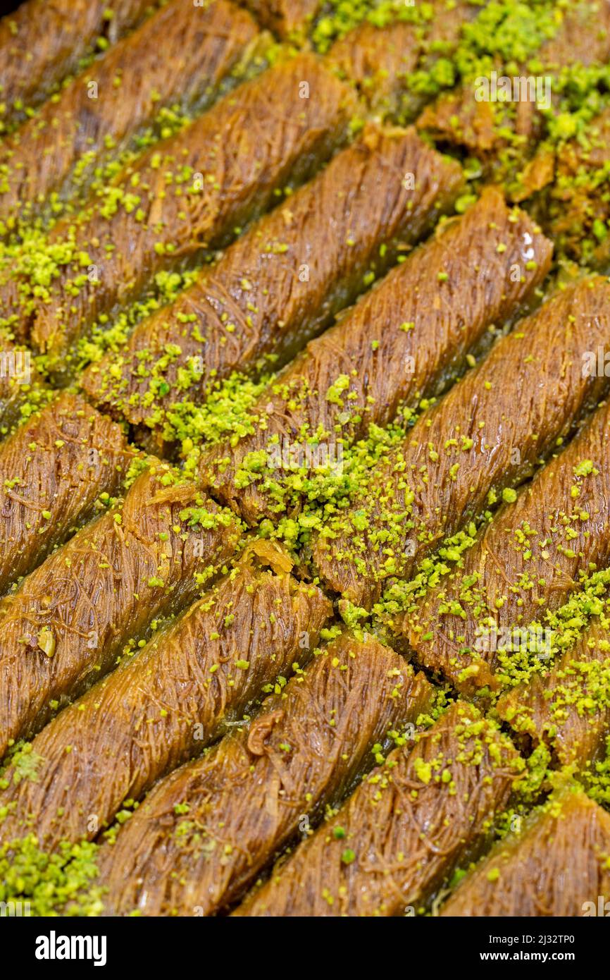 Pistachio kadayif dessert. Traditional Turkish cuisine delicacies ...