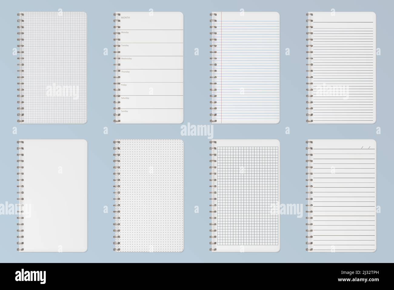 Notebooks sheets set. Lined, checkered and dots pages for memo pads and daily planner template ...