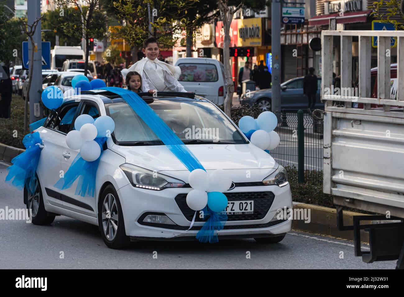Side; Turkey – January 24 2022: A beautifully dressed Turkish boy on ...