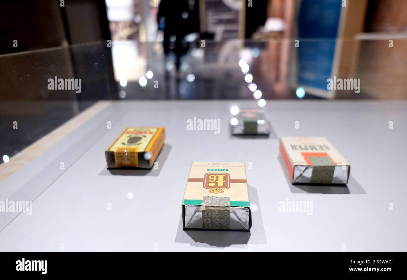 Chemnitz, Germany. 05th Apr, 2022. Cigarette packets from the GDR in a ...