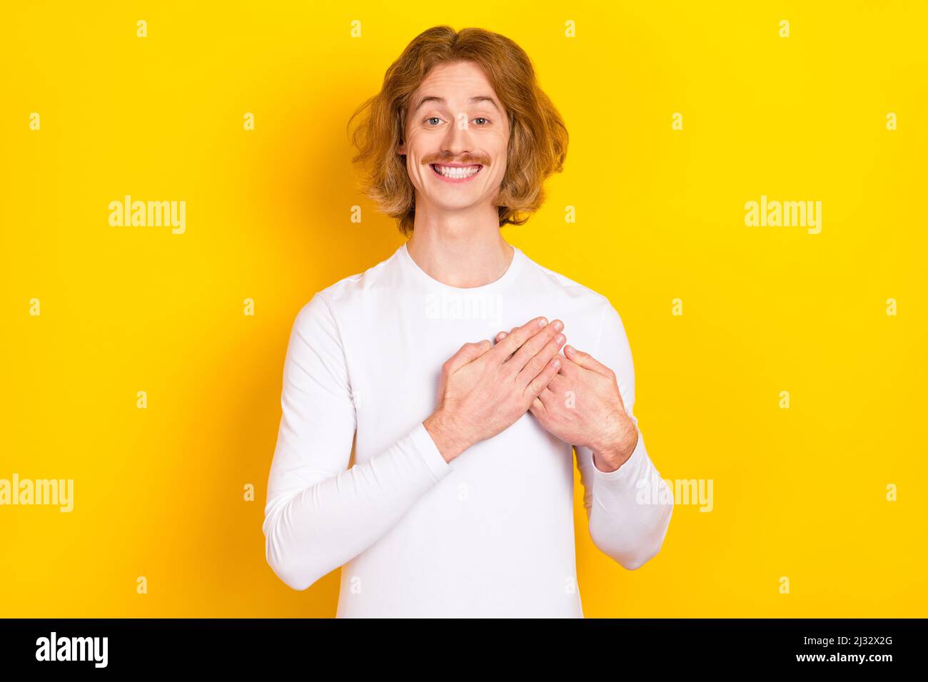 Photo of handsome kind glad friendly male express pure sincere feelings ...