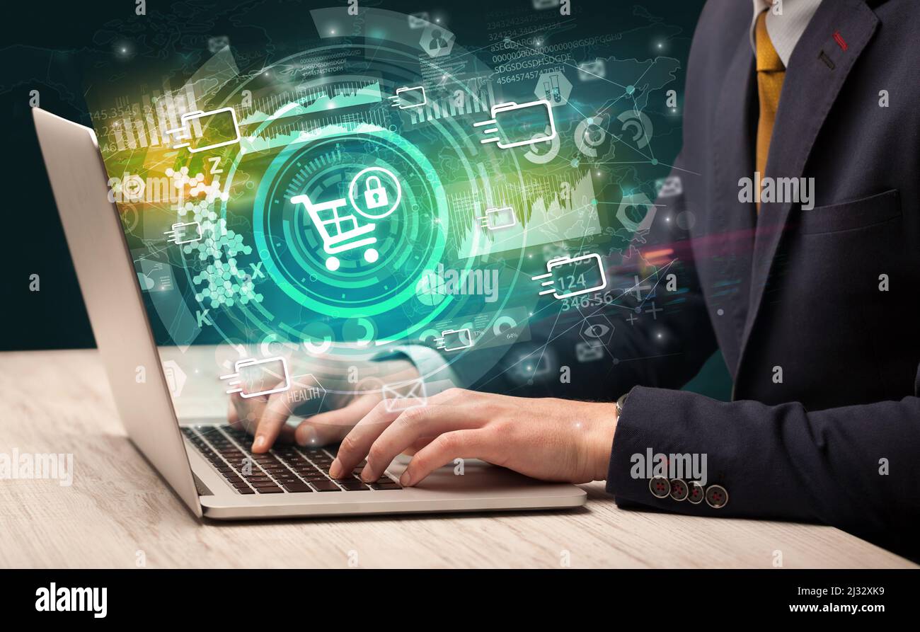 Business hand typing on a modern laptop Stock Photo - Alamy