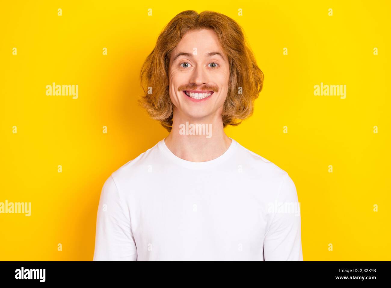 Photo of funky funny cheerful male with mustache relaxing on summer ...