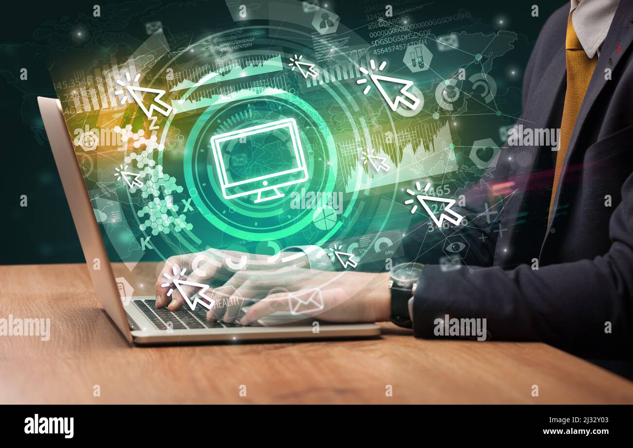 Business hand typing on a modern laptop Stock Photo - Alamy