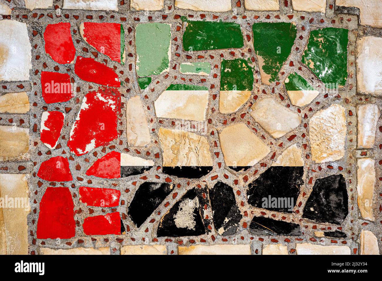 National flag of United Arab Emirates on stone wall background. Flag ...