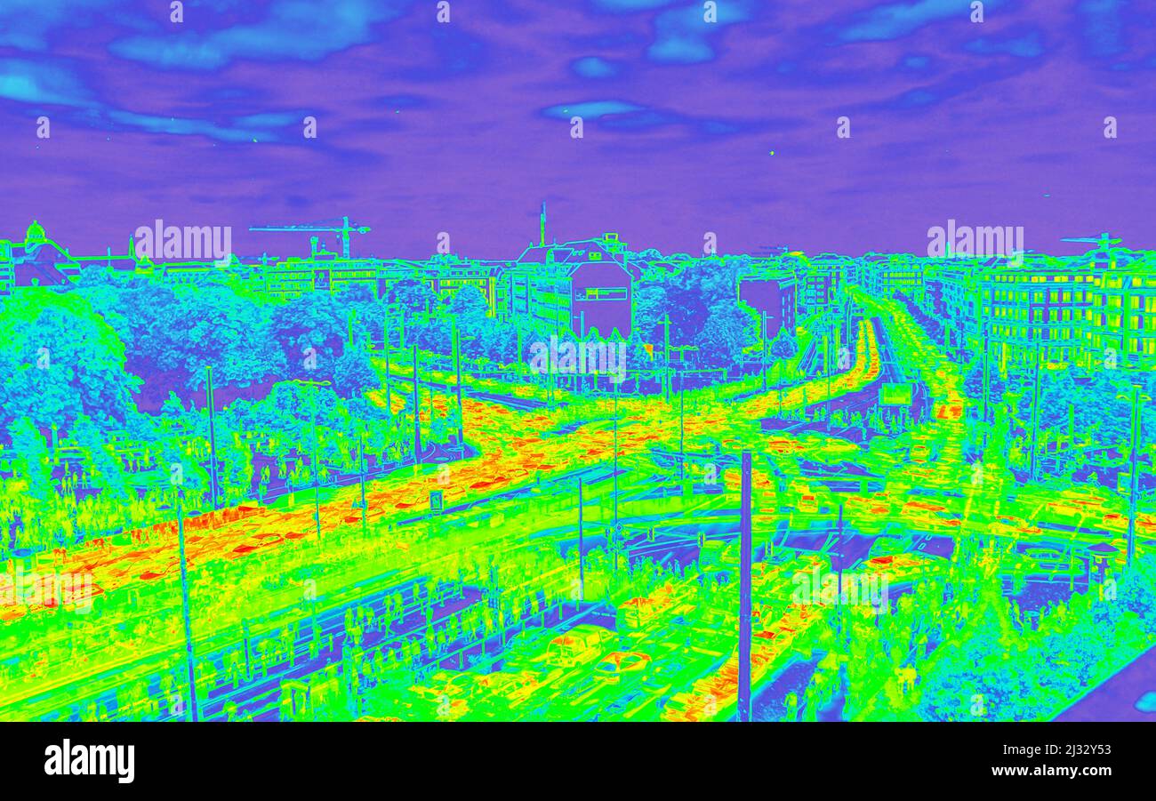 Infrared view of heavy fast moving traffic - motion infrared map Stock ...