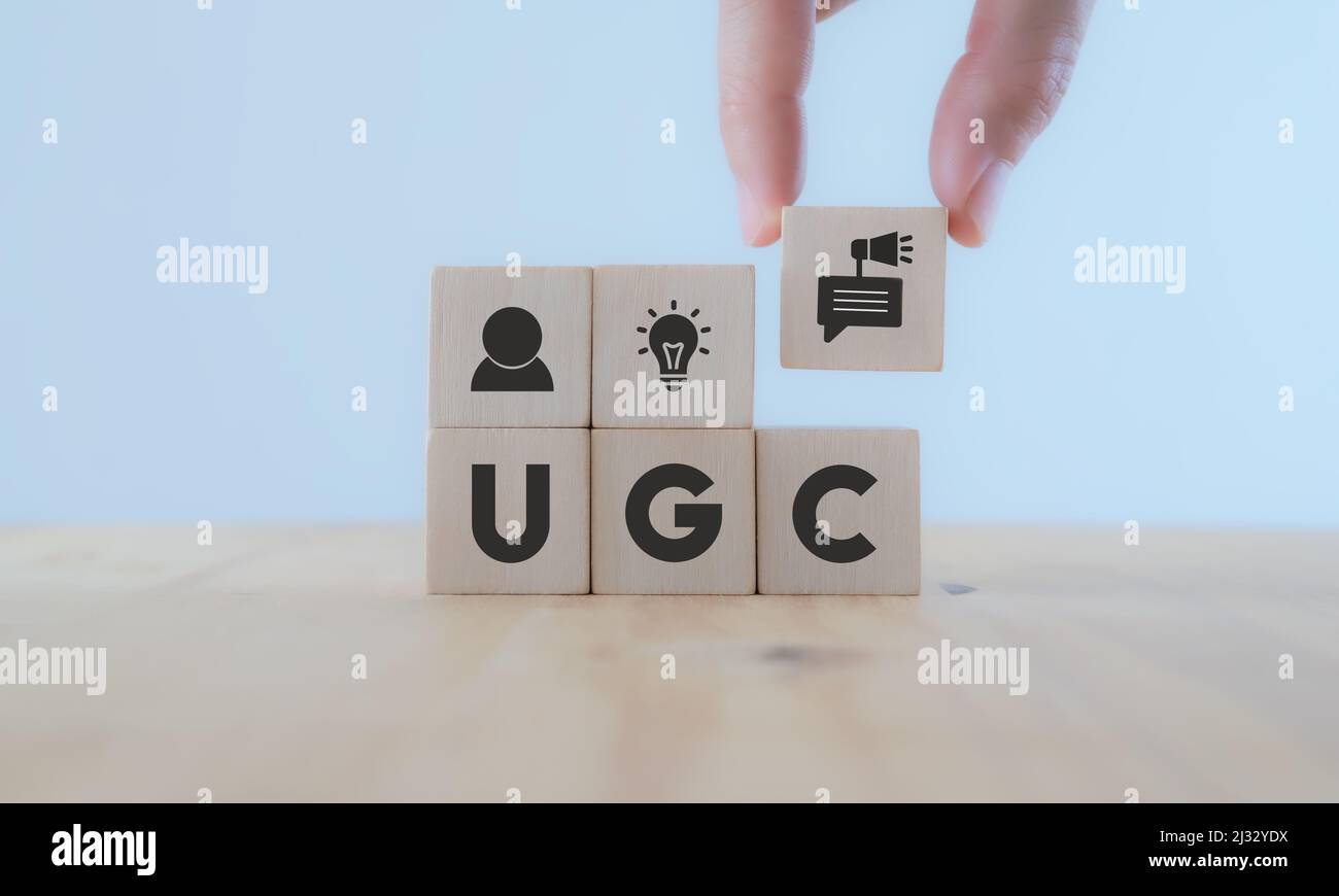 User-generated content concept.(UGC) Online marketing concept. Customer ...
