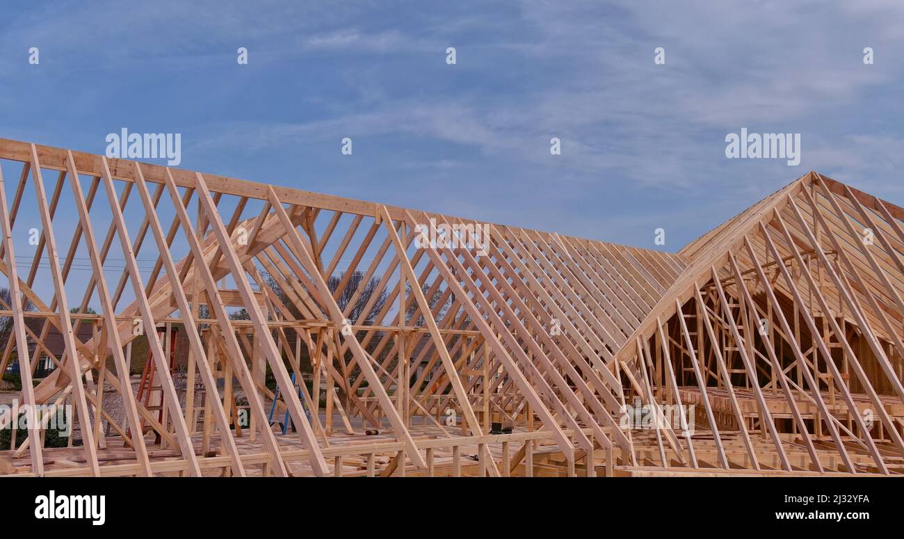 New home construction of construction roof timbers the framing Stock ...