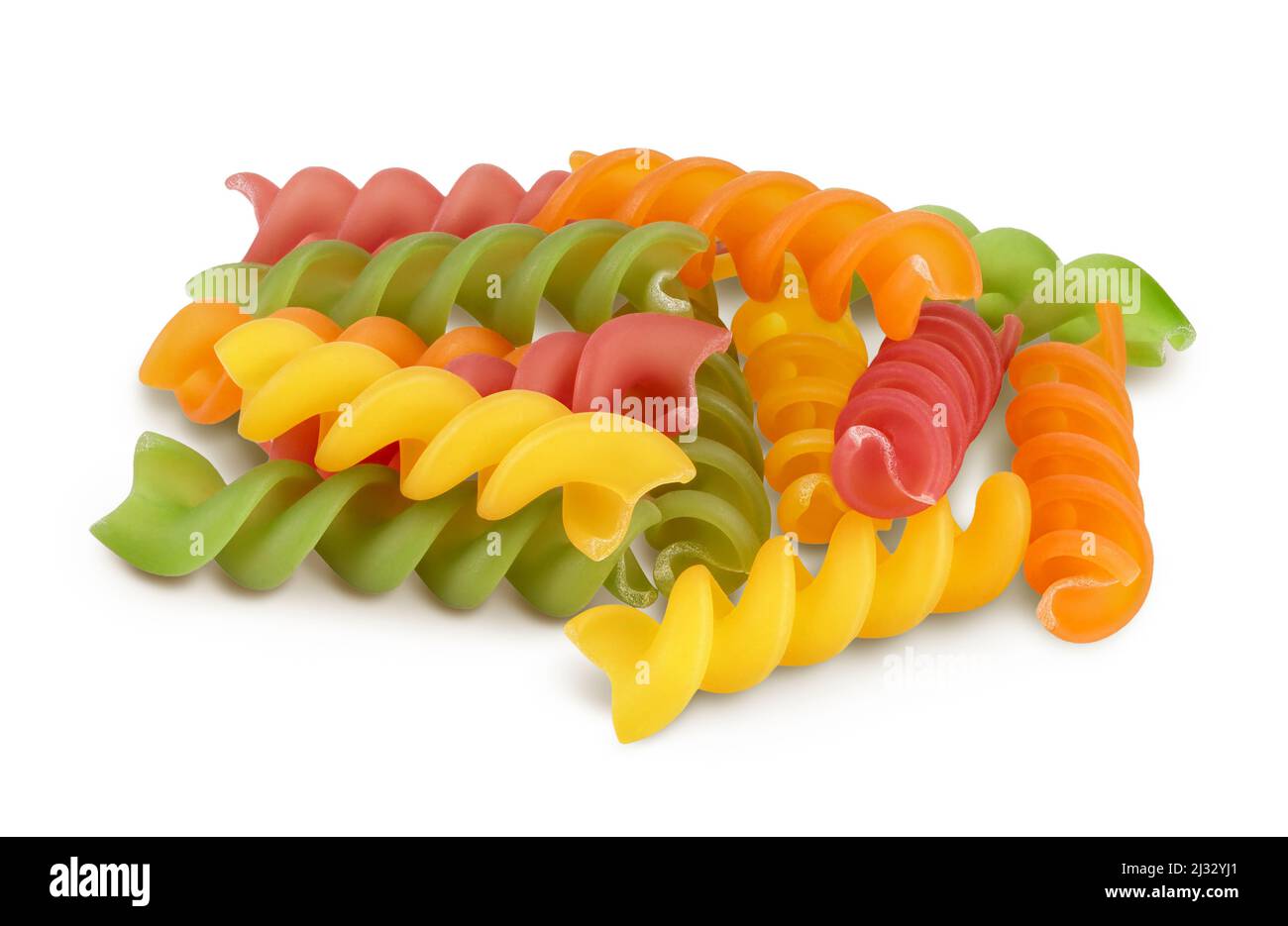 raw Fusilli colored pasta, isolated on white background with clipping ...
