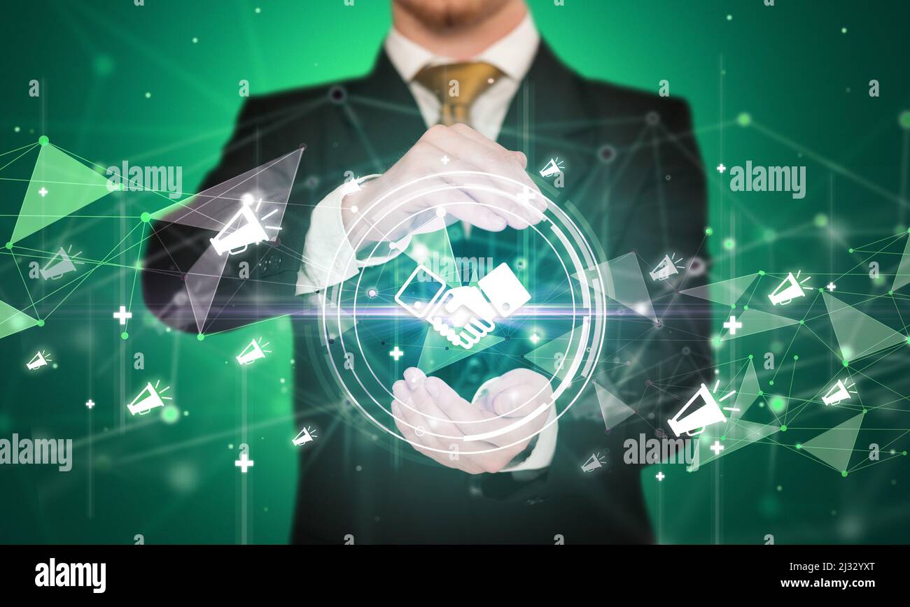 Solution concept in the hands of businessmen with handshake icon ...