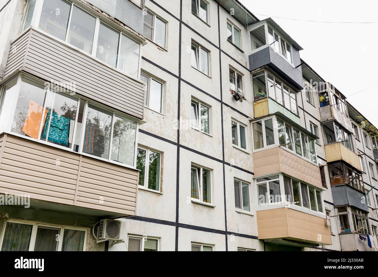 View of Khrushchyovka, common type of old low-cost apartment building ...